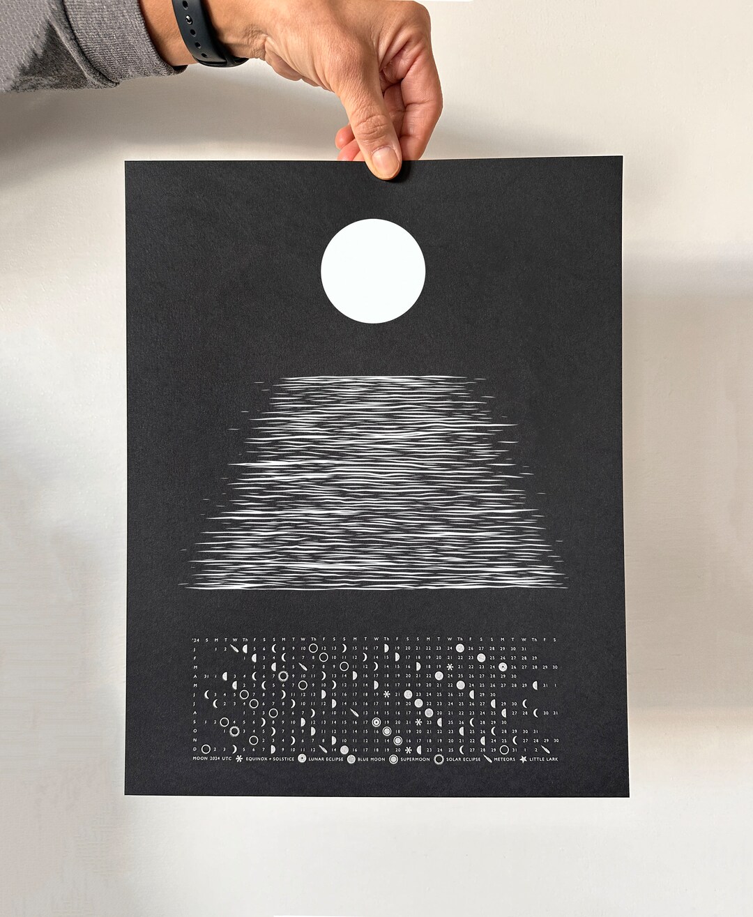 2025 Moon Calendar Art Print: Silver Ink Lunar Phases (11x14) - Etsy