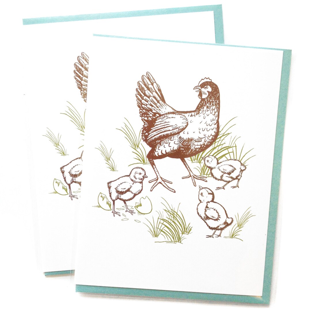 Hen and Chicks Greeting Card: Farm Chicken Design, Recycled Paper - Etsy