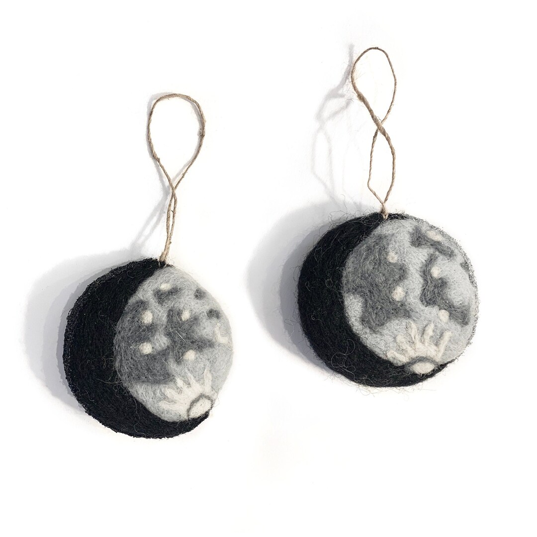 Needle Felted Moon Ornament: Wool Christmas Tree Charm - Etsy