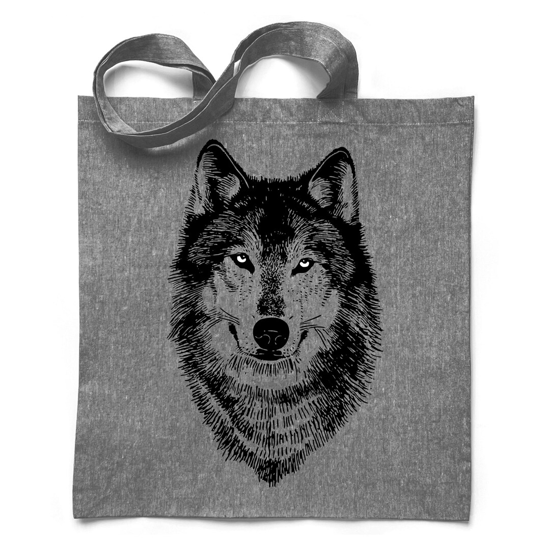 Grey Wolf Tote Bag by Little Lark, Wolf Face Woodland Hand Bag Wolf Art ...