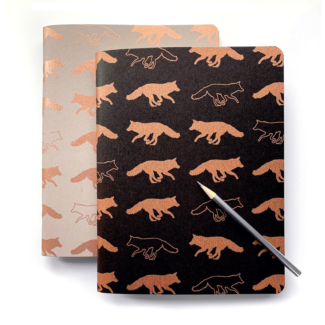 Handprinted Copper Fox Journal: Blank Sketchbook, Metallic Copper Ink ...