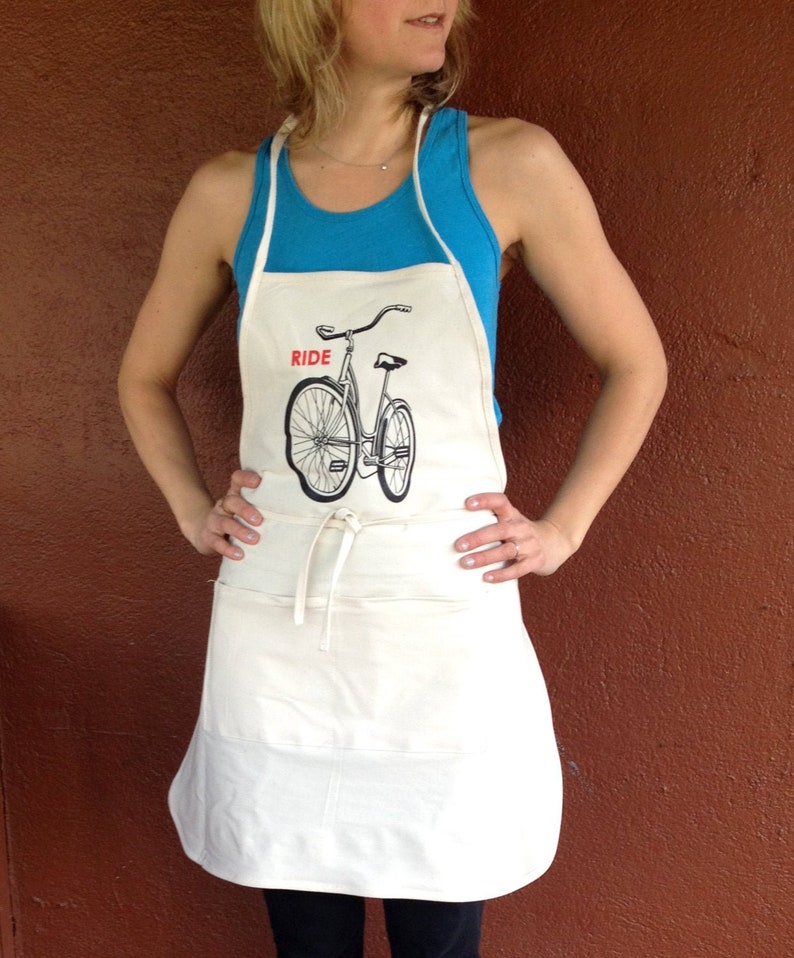 Bike Lover Apron: Cream Cotton Blend With Pockets - Etsy