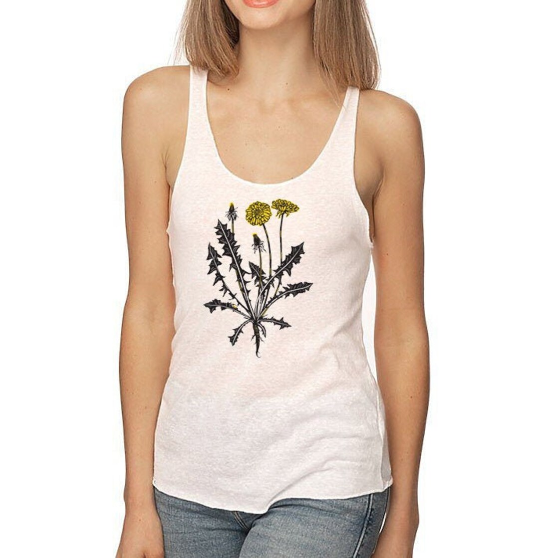 Dandelion Flower Tank Top: Women's Summer Racerback, Botanical Print - Etsy