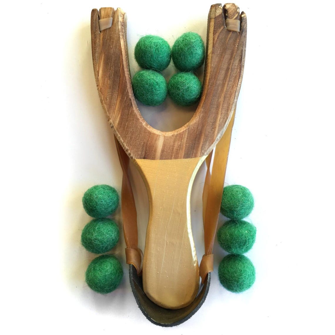Hand-painted Wooden Slingshot Toy With Green Wool Felt Balls - Etsy