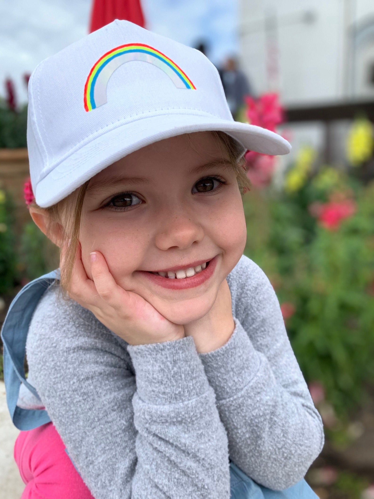 Kids Rainbow Sun Hat: Hand-painted Hologram Glitter, Adjustable Cotton ...