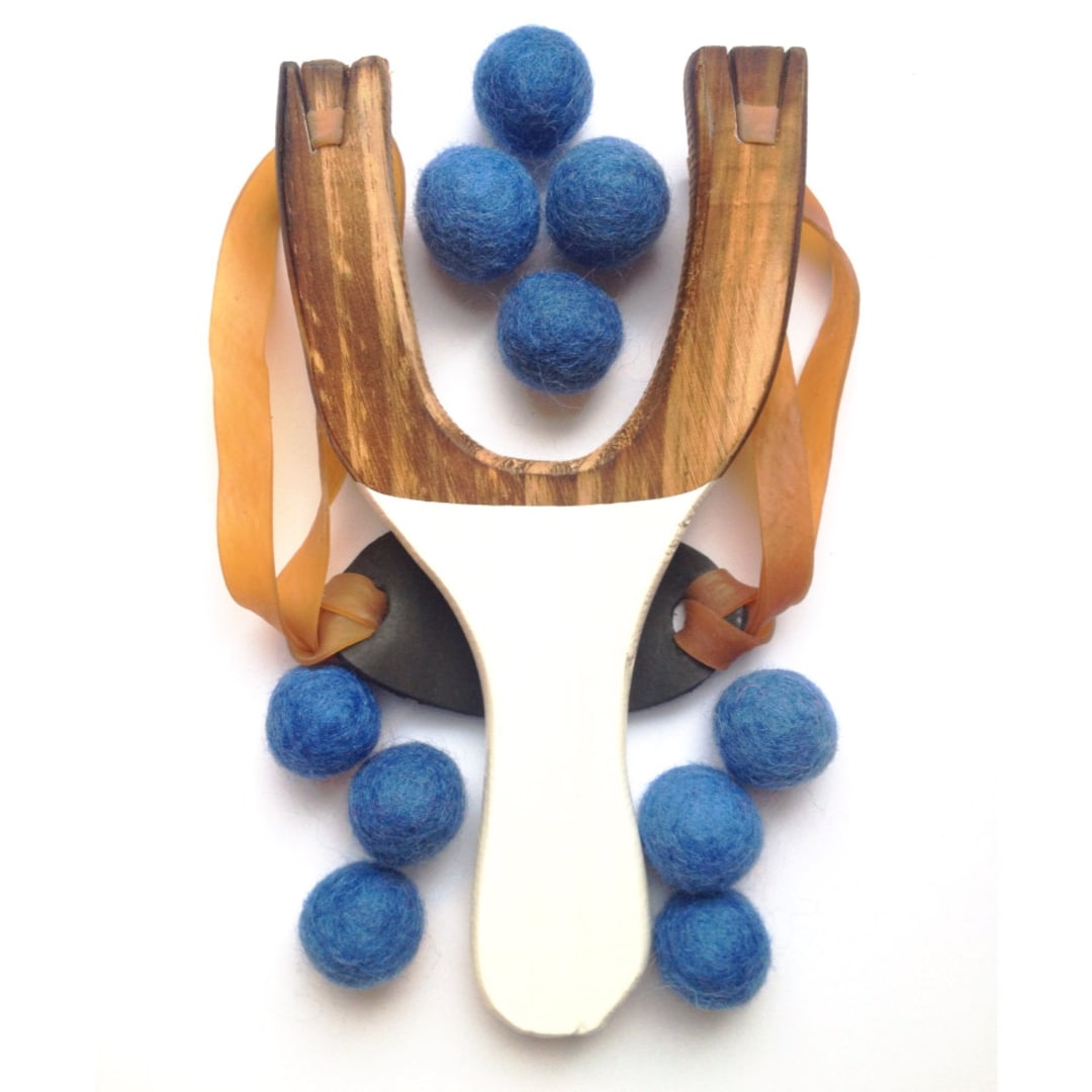 Classic Wooden Slingshot Toy With 10 Blue Wool Felt Balls Ammo, Toy ...