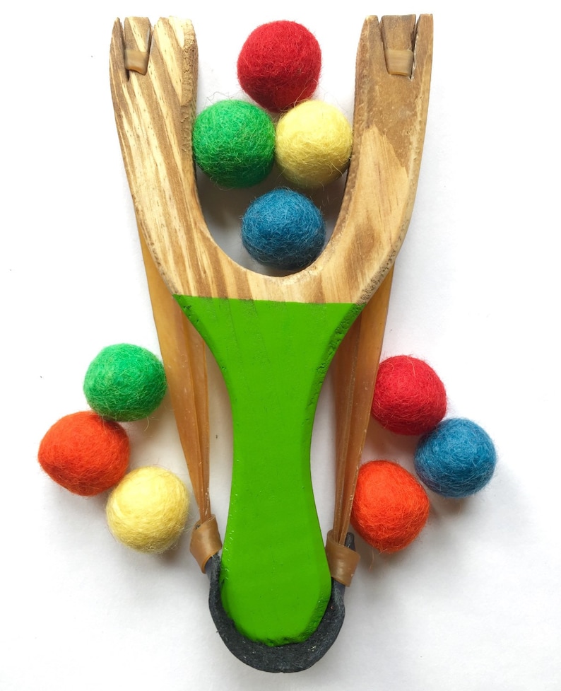 Wood Slingshot Wooden Sling Shot Toy Rainbow Wool Felt Balls - Etsy