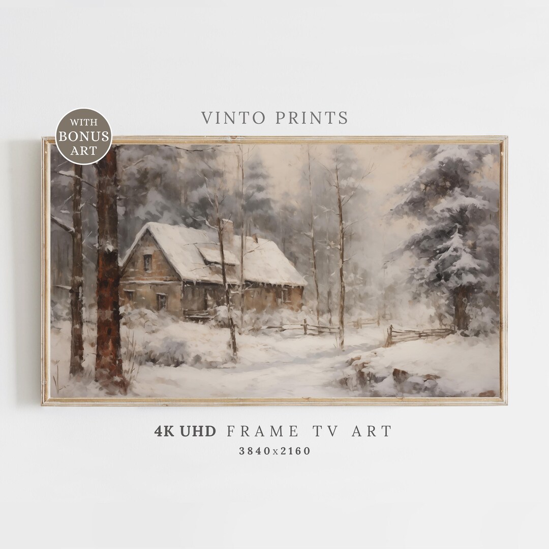 Vintage Winter Art for Frame TV | Forest Cottage Art | Antique Scenery ...