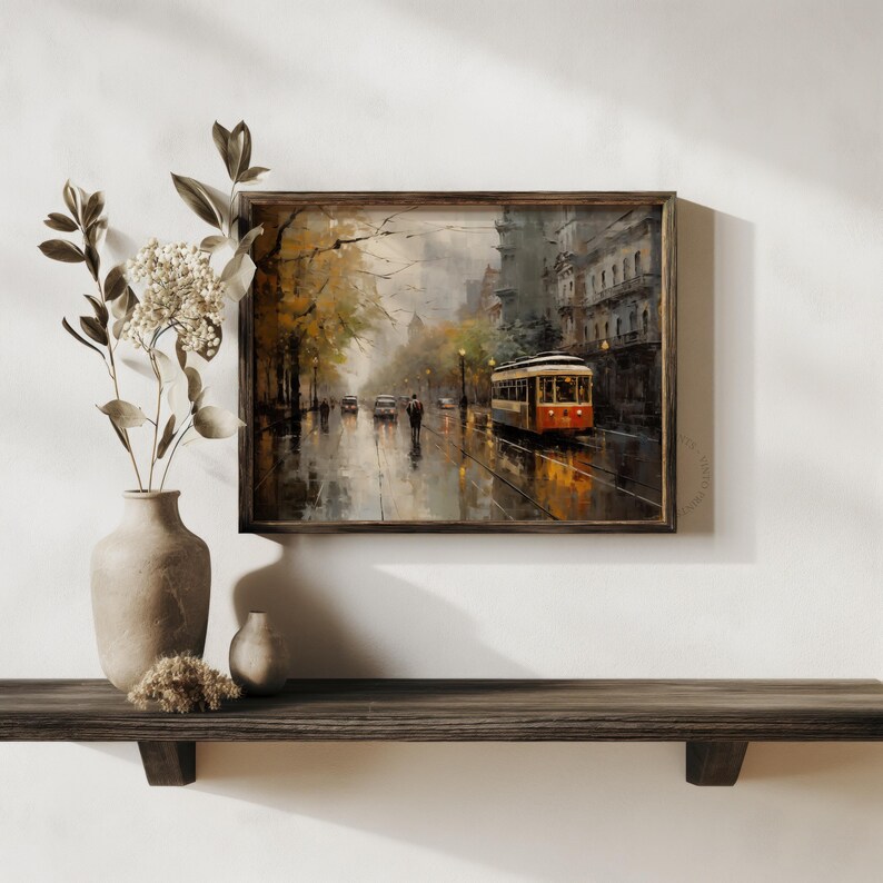 Vintage City Print, Vintage Tram Print, Printable City Art, Antique ...