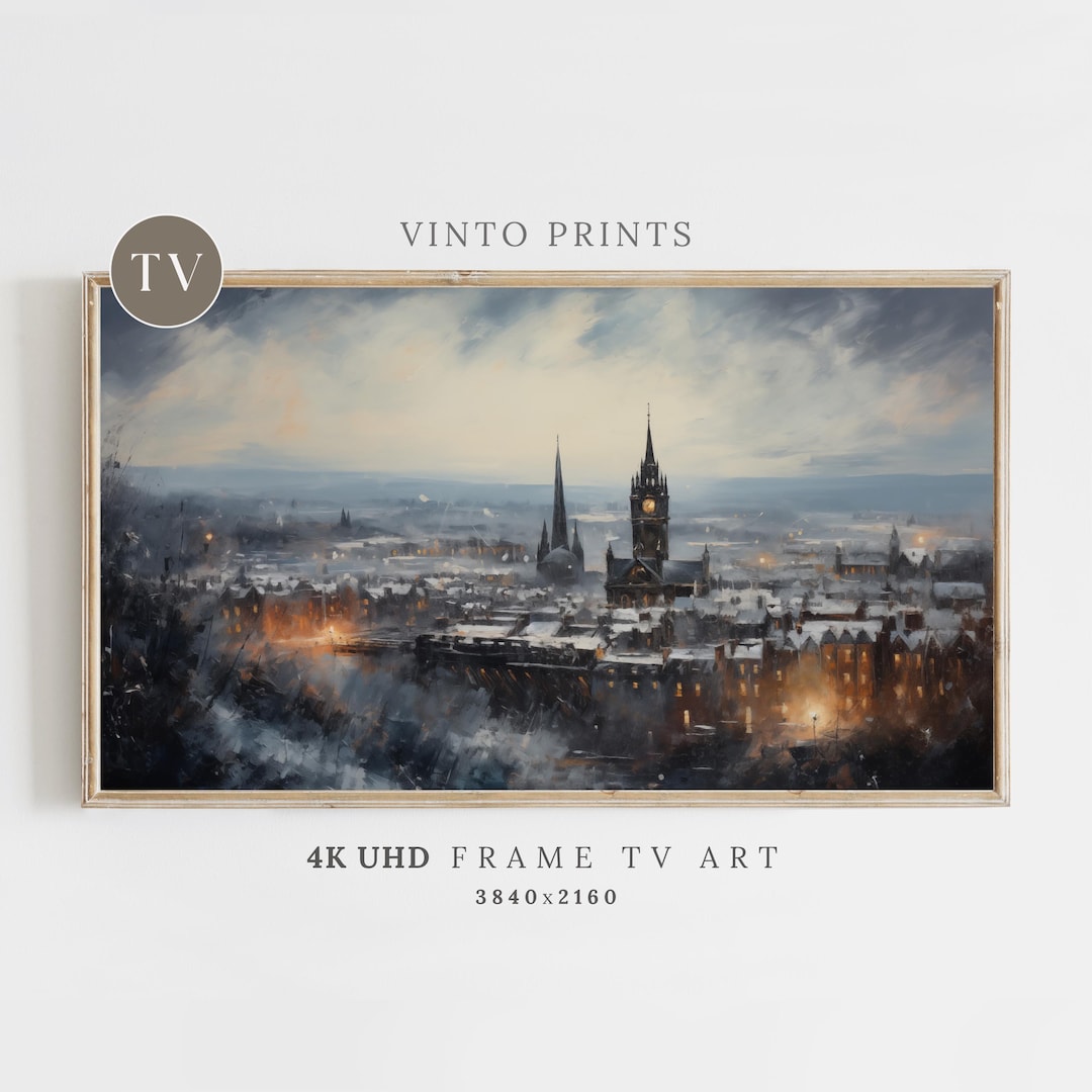 Vintage Edinburgh City Art for Frame TV | Winter Art | Antique Scenery ...