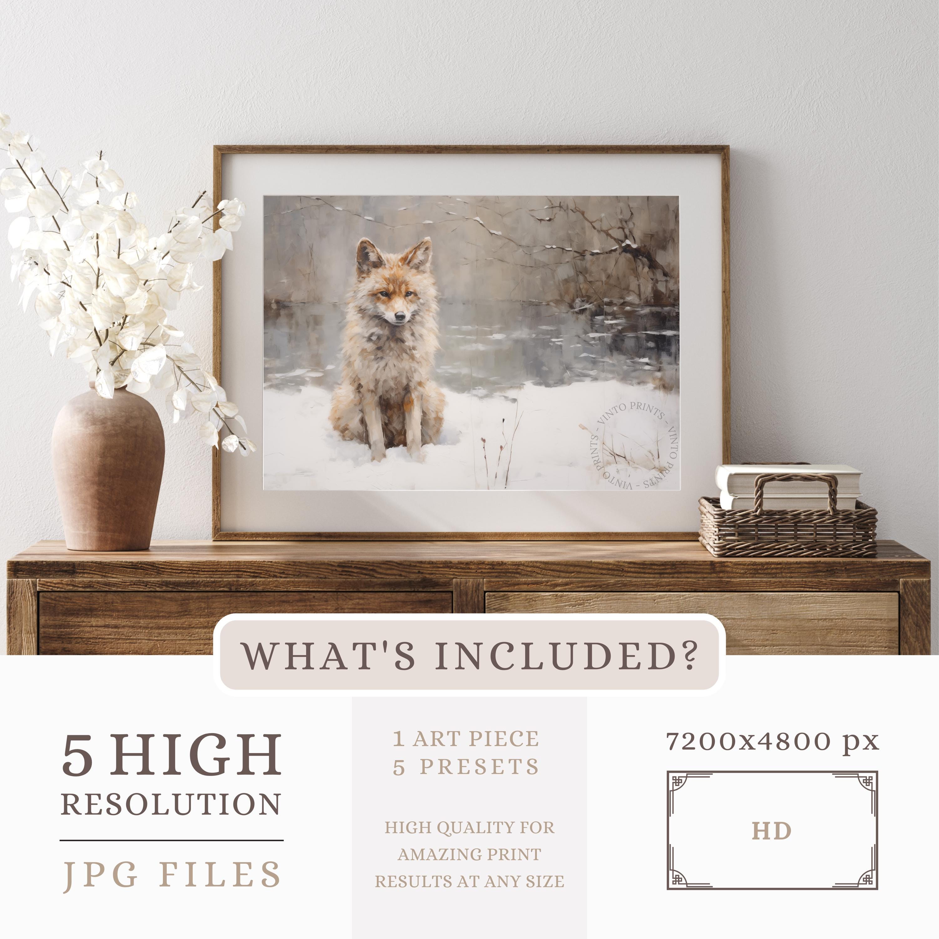 Vintage Winter Art Print | Snow Fox Art | Winter Home Decor | Winter ...