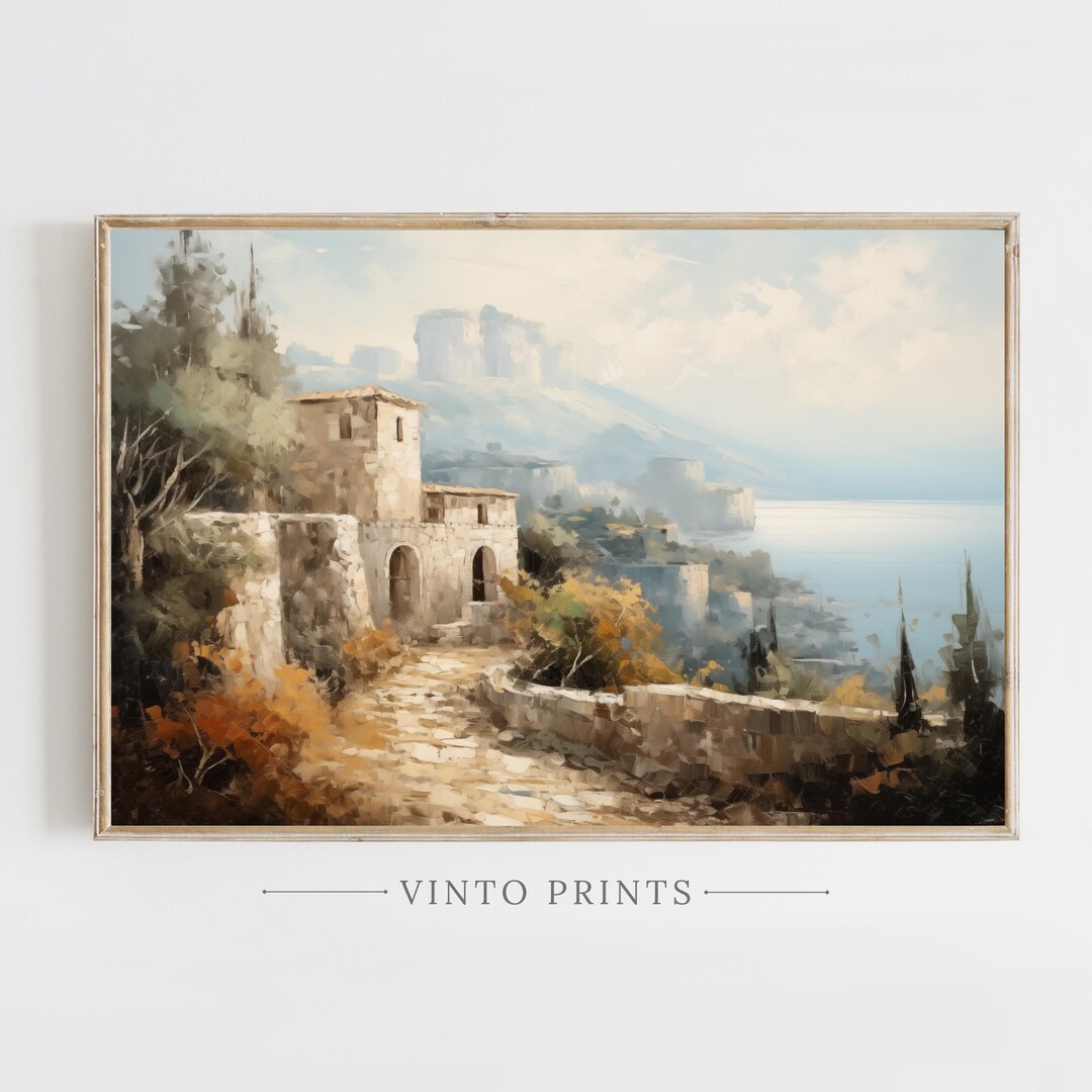 Printable Eze France Scenery Painting, Vintage Print, Antique Landscape ...