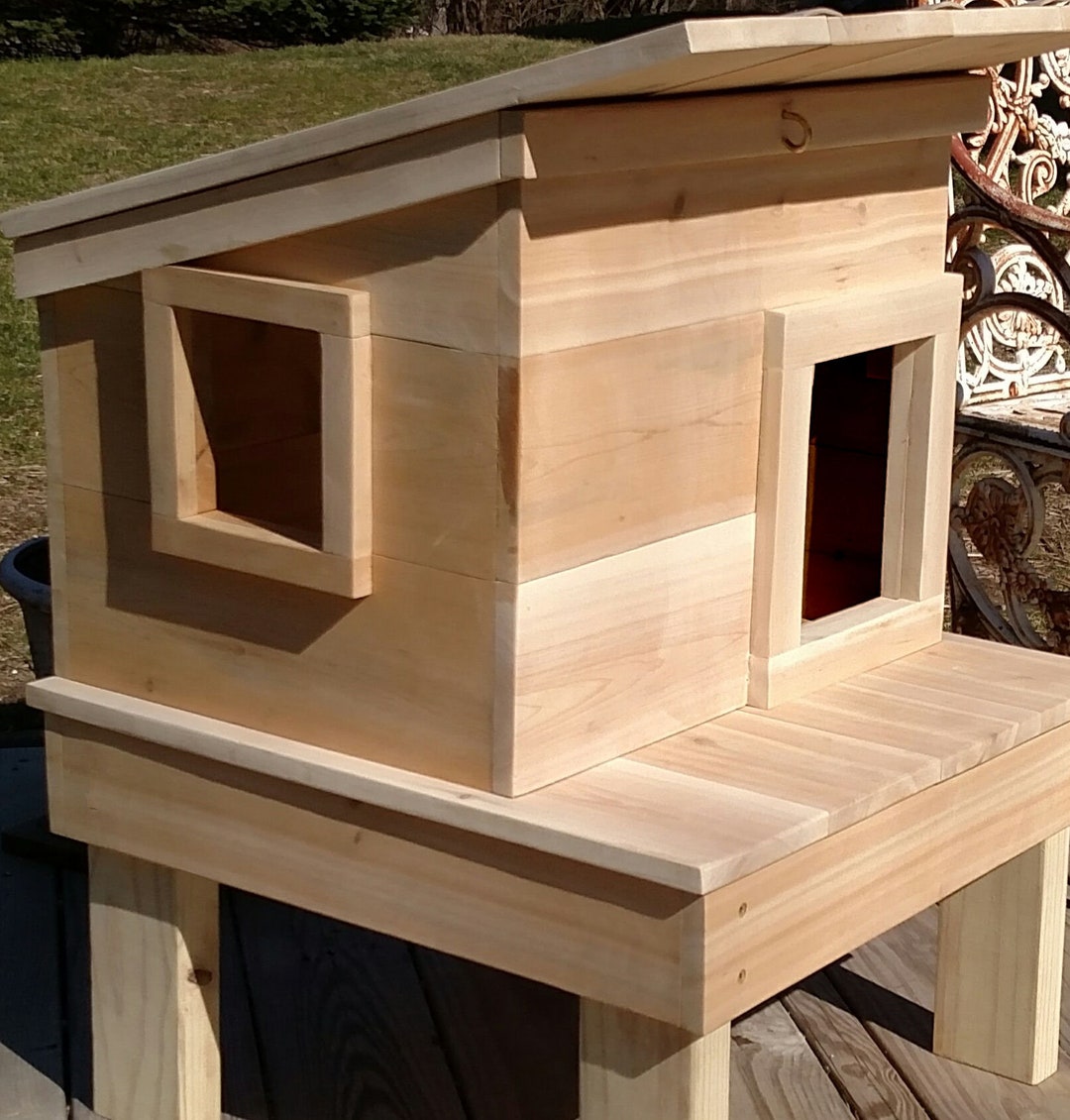 Insulated Cedar Outdoor Cat House, With Door, Window, Front Porch - Etsy