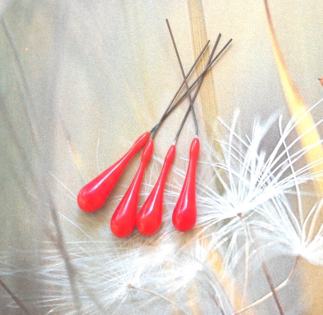 Vintage Red Glass Teardrop Pins: Handmade Tipped Pins, Jewelry Making ...