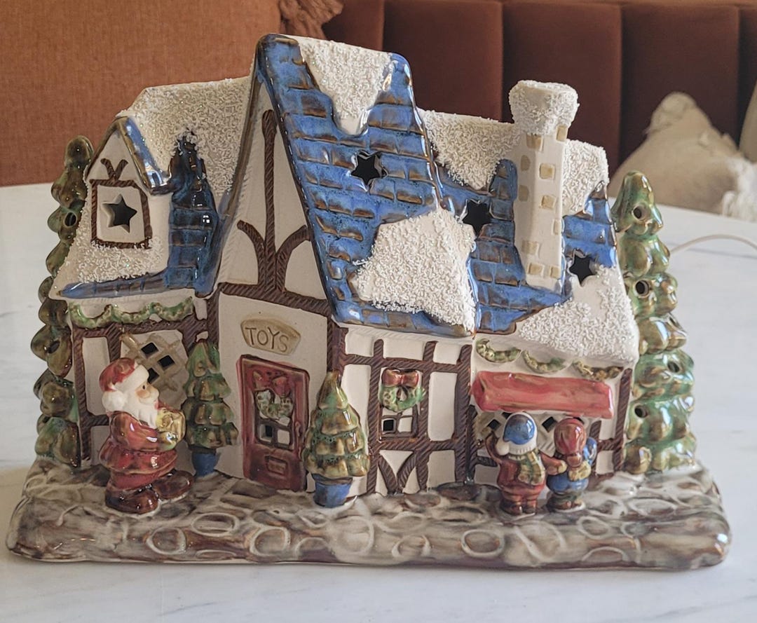 Vintage Ceramic Christmas Village House Lighted Toy Shop With Santa - Etsy