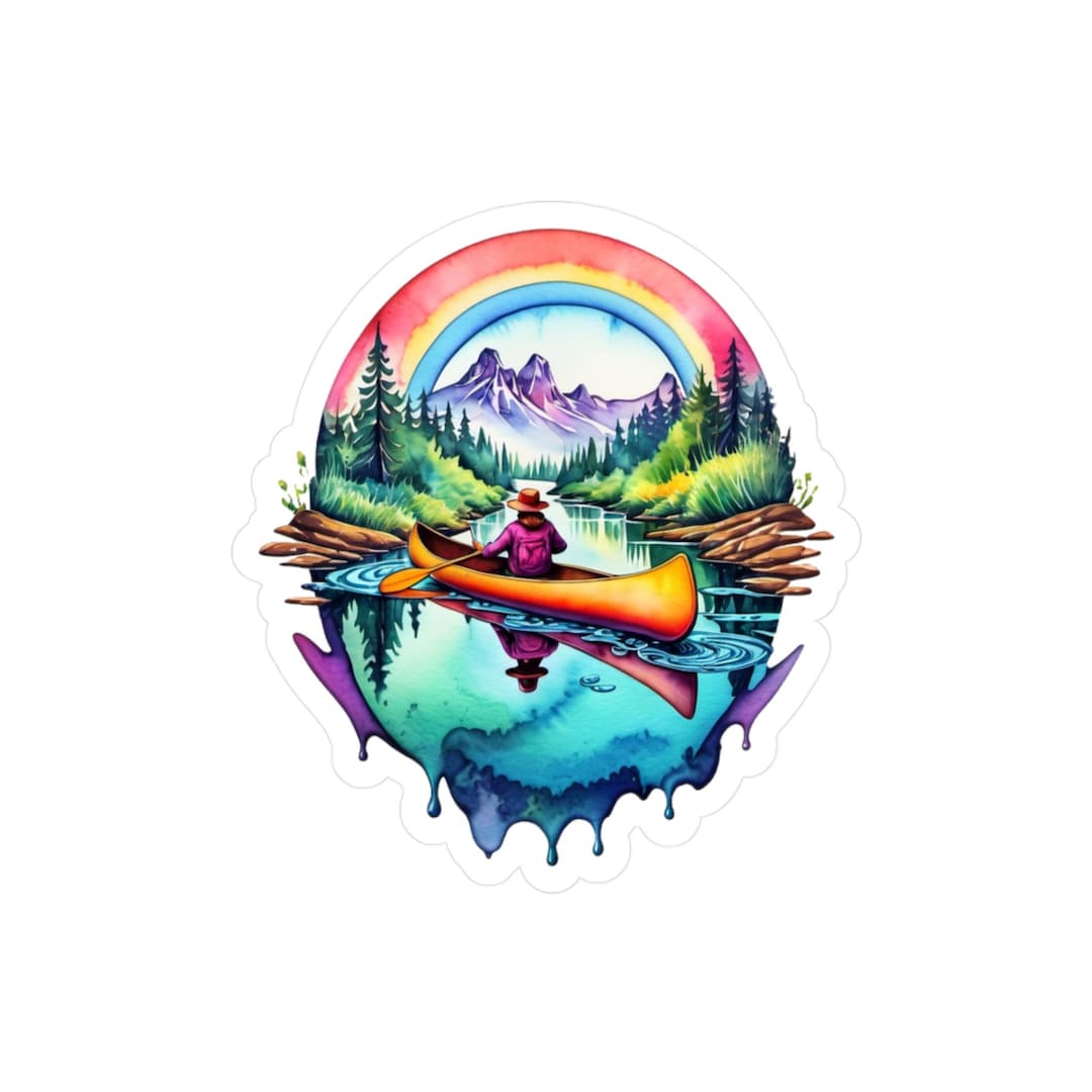River Canoe Watercolor Vinyl Sticker - Nature Lover Gift, Outdoor ...