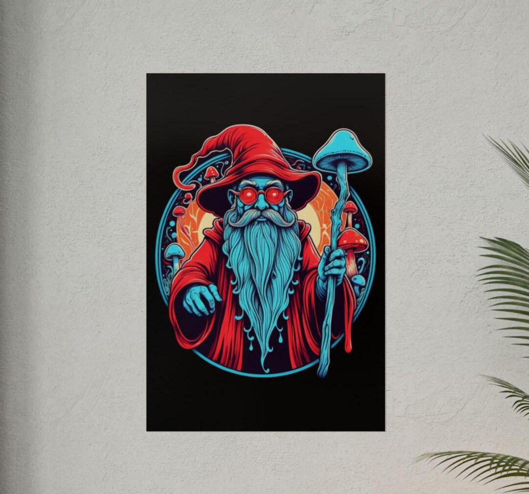 Mushroom Wizard Poster, Hippie Art Print, Rolled Wall Decor ...