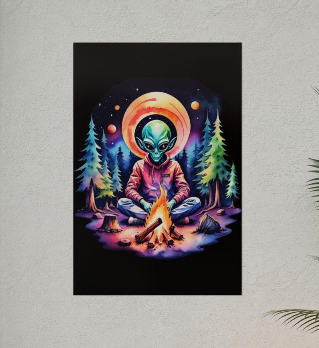 Alien Camping Poster, Sci-fi Wall Art Print, Unique Space Poster ...