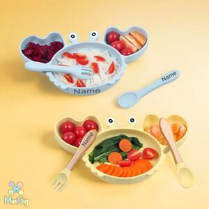Silicone Crab Baby Weaning Set Personalized Meal Set With Suction Plate ...