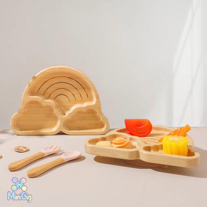 Personalised Bamboo Childrens Sun Bowl Dining Set Wooden Bowl Baby ...