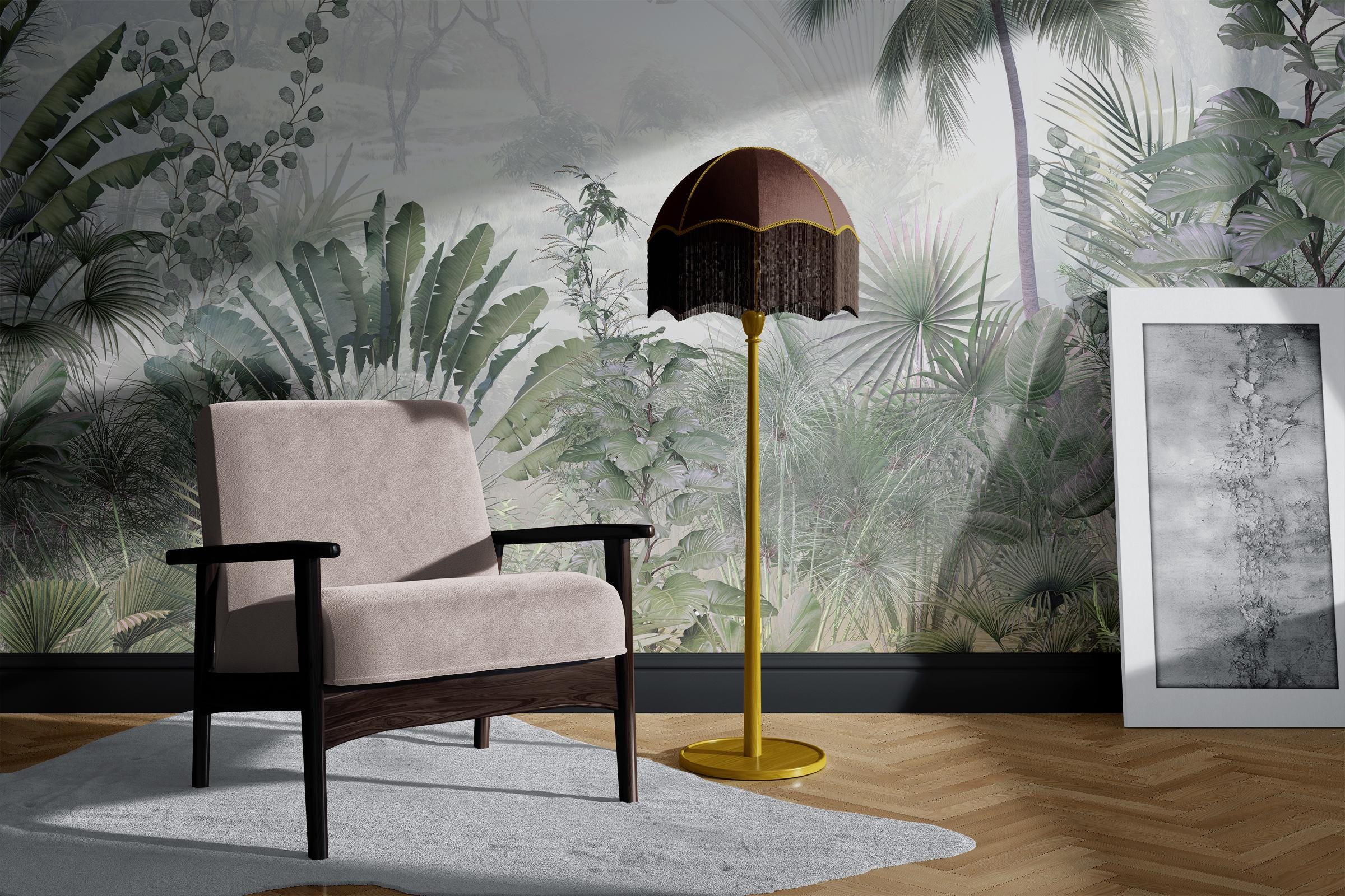 Misty Tropical Wallpaper - Modern Jungle Paradise Wall Mural for Modern ...