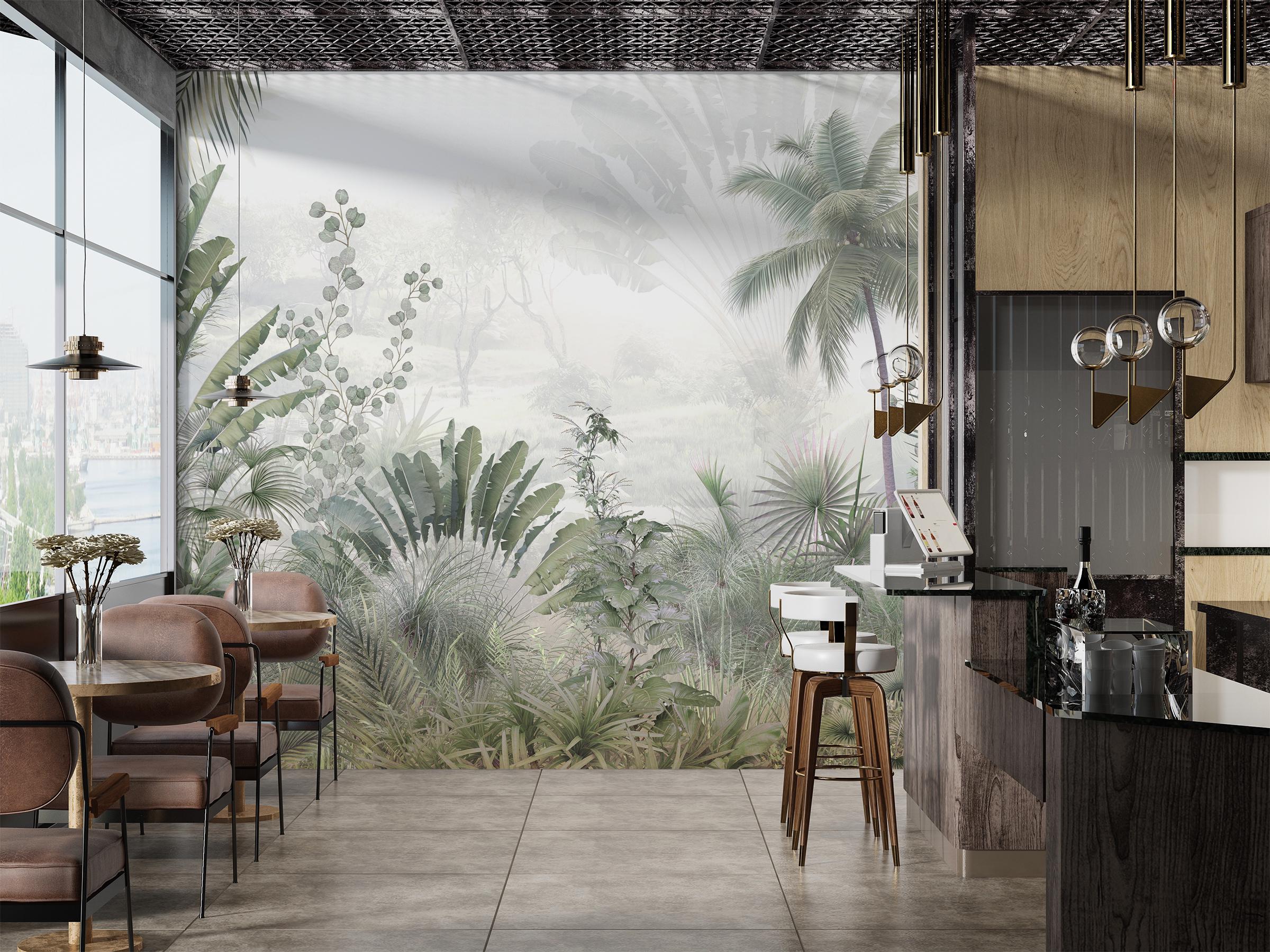 Misty Tropical Wallpaper - Modern Jungle Paradise Wall Mural for Modern ...