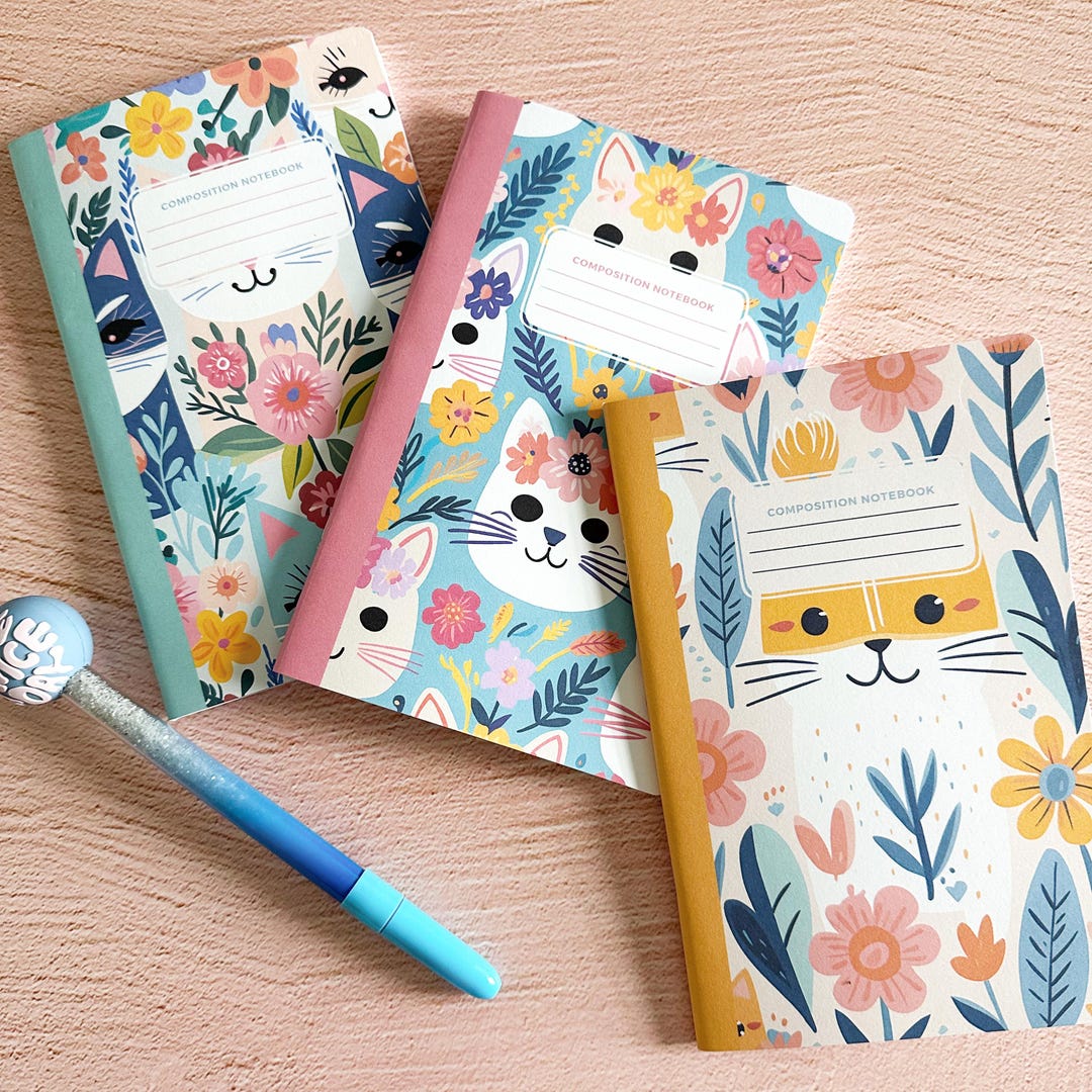 Kitty Notebook Set, Cute Cat Notebook, Cute Stationery, Handmade ...