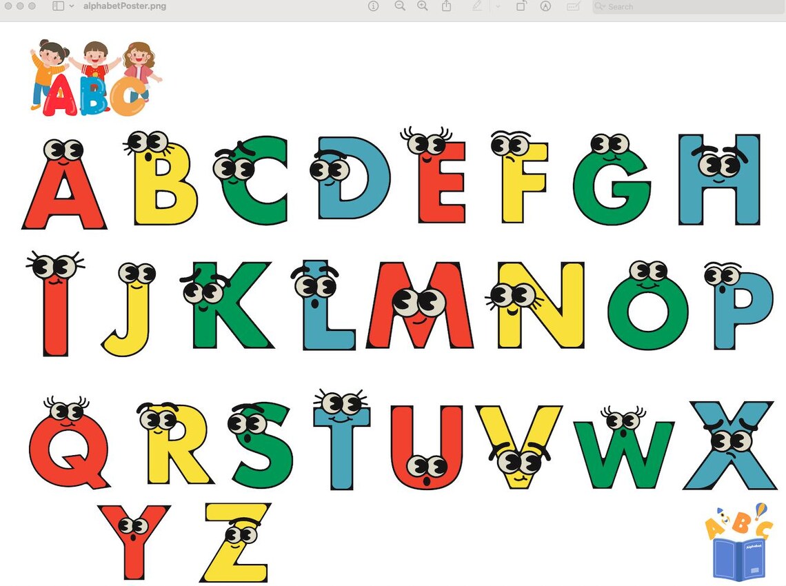 Colorful Alphabet Characters Poster - Fun and Educational Wall Art for ...