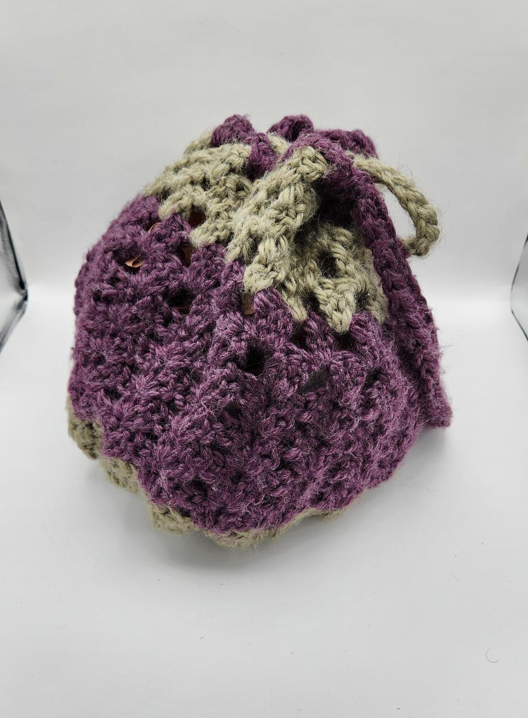 Large Crochet Side Bag Crochet Drawstring Bag Crochet Tote Bag 2 Toned ...