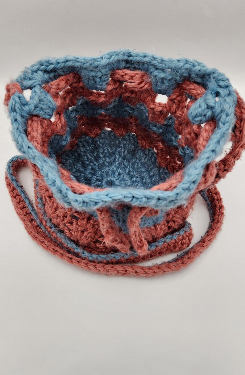 Small Crochet Side Bag Crochet Drawstring Bag Crochet Tote Bag 2 Toned ...
