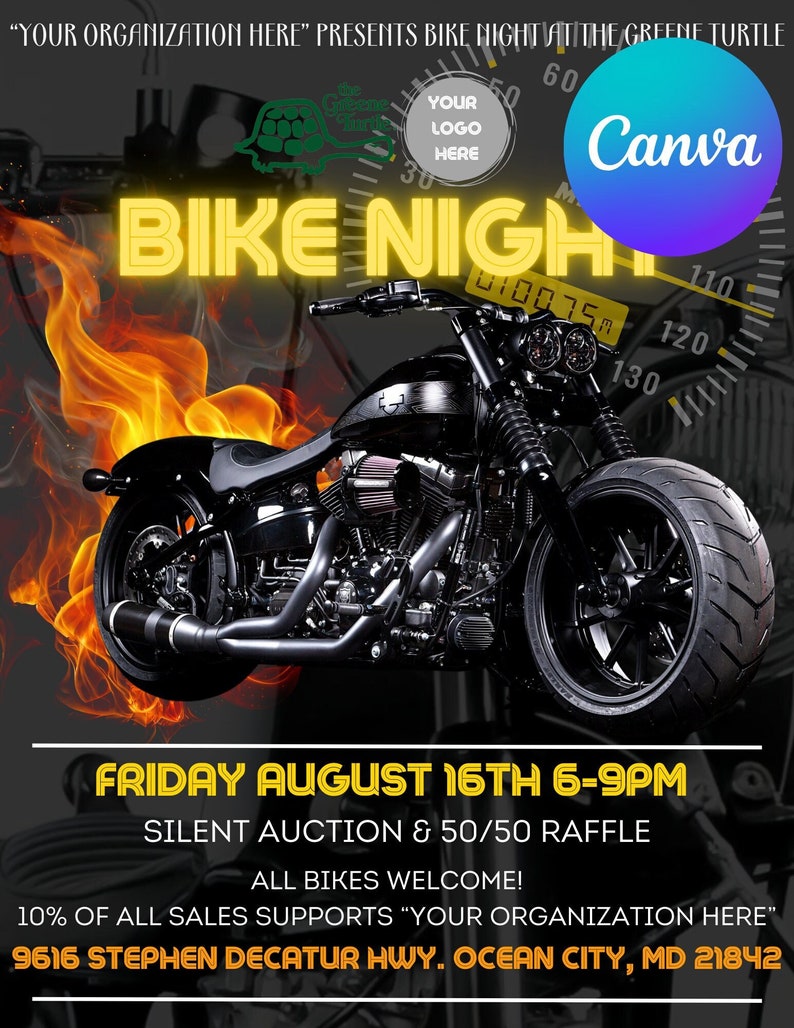 Flame Bike Night Flyer | Editable Motorcycle Event Canva Template ...