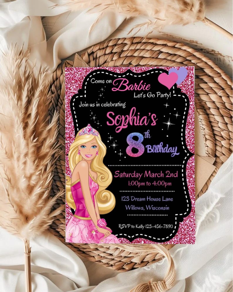 Barbie Inspired Birthday Invitation | Editable Pink Purple Doll Party ...