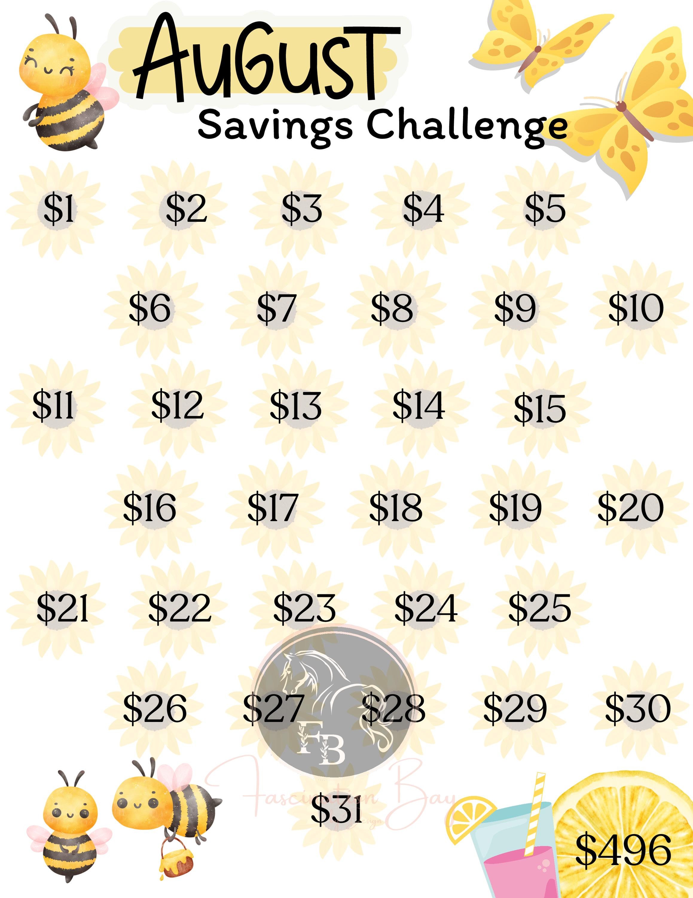 August Savings Challenge | Printable Monthly Budget Tracker | Instant ...