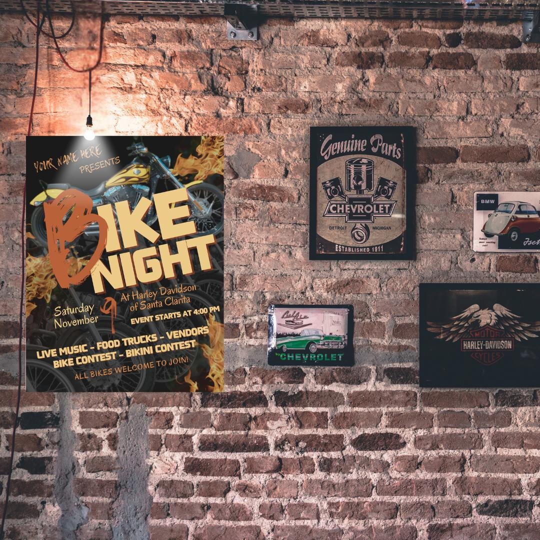 Flaming Bike Night Flyer | Editable Motorcycle Event Canva Template ...