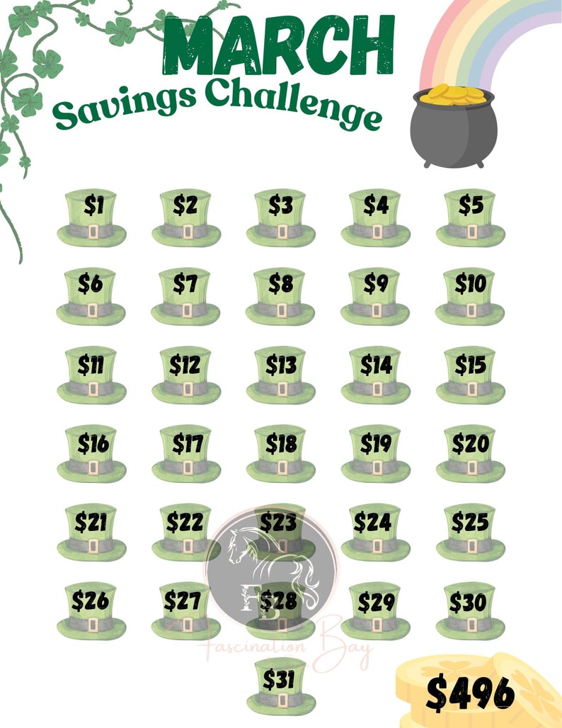 March Savings Challenge | Printable Monthly Budget Tracker | Instant ...