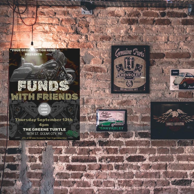 Funds With Friends Flyer | Editable Motorcycle Charity Night Canva ...