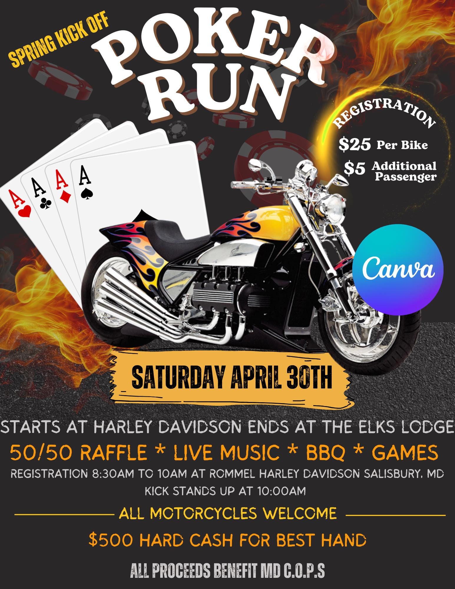 Poker Run Flyer | Editable Motorcycle Charity Ride Canva Template ...