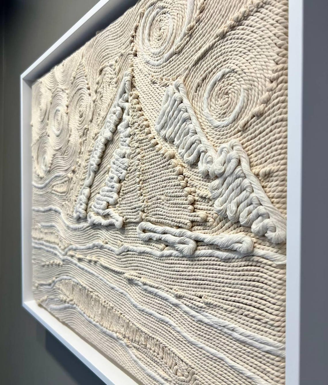 Handcrafted Cotton Cord Wall Panel in a Deep White Frame. Unique and ...