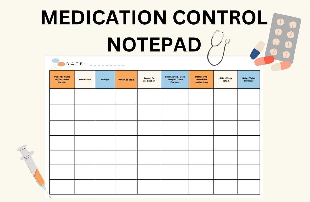 Medication Control Notepad - Etsy