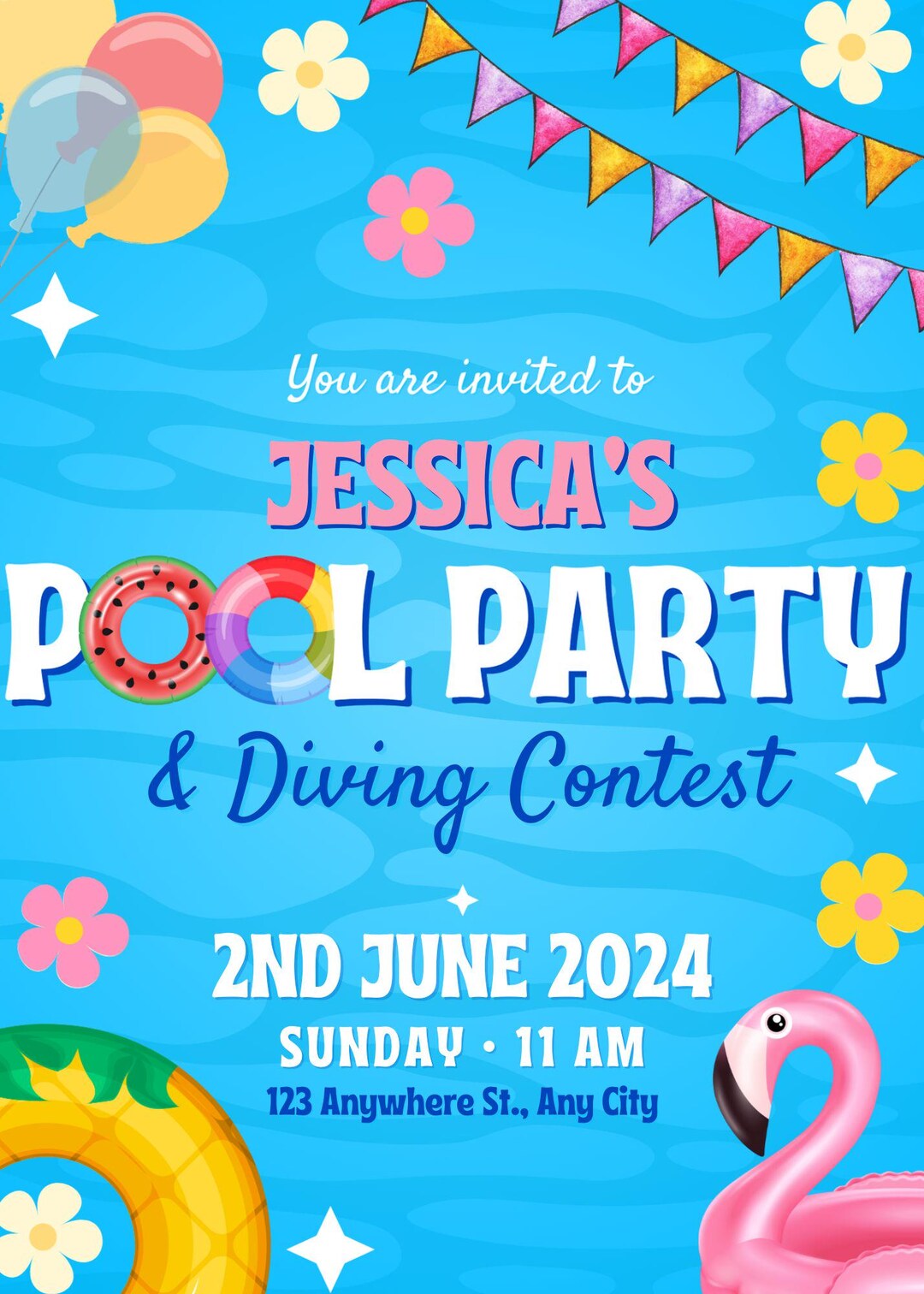 Pool Party Birthday Invitation Template - Easy to Download and ...