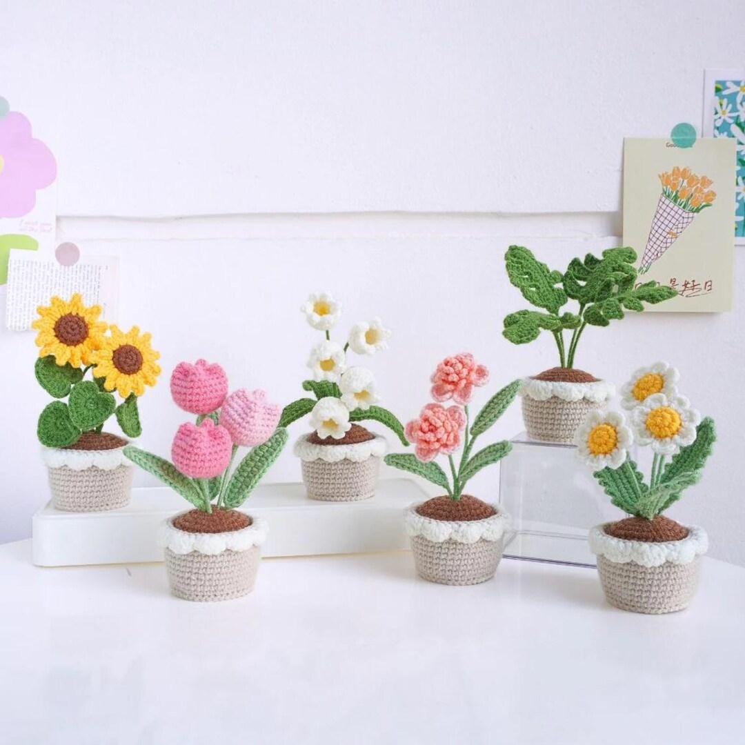 Crochet Flower Pots PDF Pattern - Bundle 6in1 Desktop Plant Pots ...