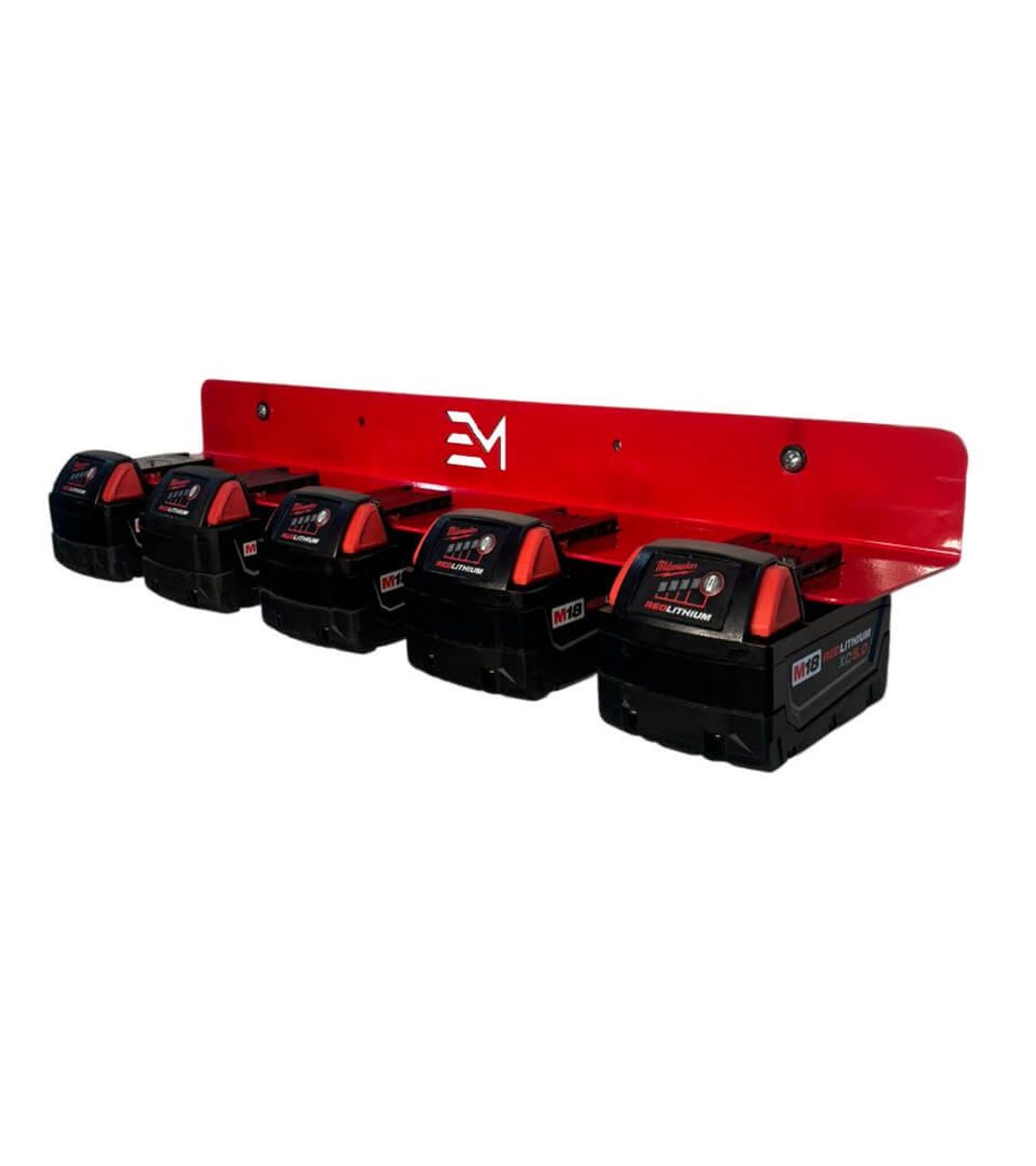 Battery Holder: Red Steel Garage Organizer - Compatible With Milwaukee ...