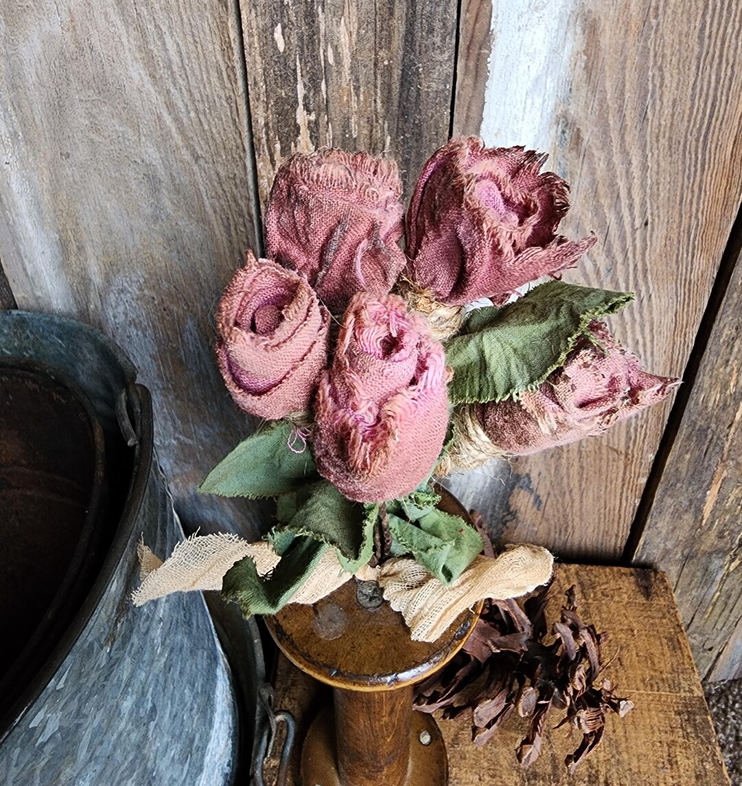 Primitive Valentines Roses/roses/feedsack Roses/primitive Handmade ...