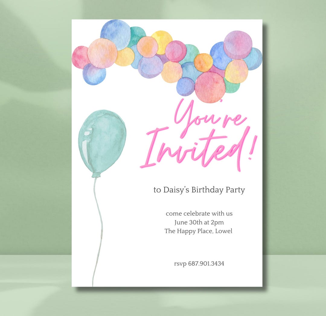Balloon Party Invitation, Birthday Invitation, Celebrate Balloon ...