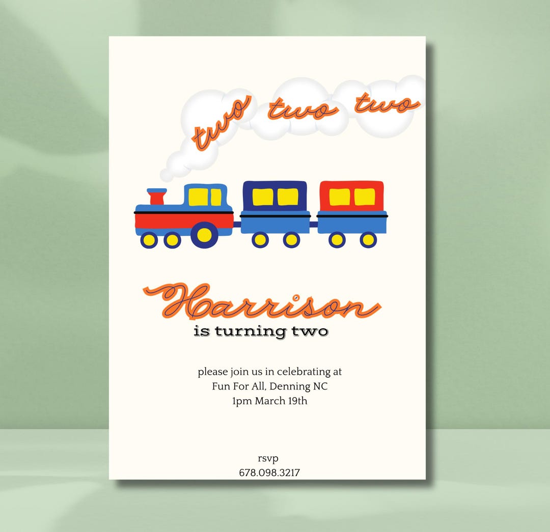 Train Birthday Party, Second Birthday Party Invitation, Themed Birthday ...