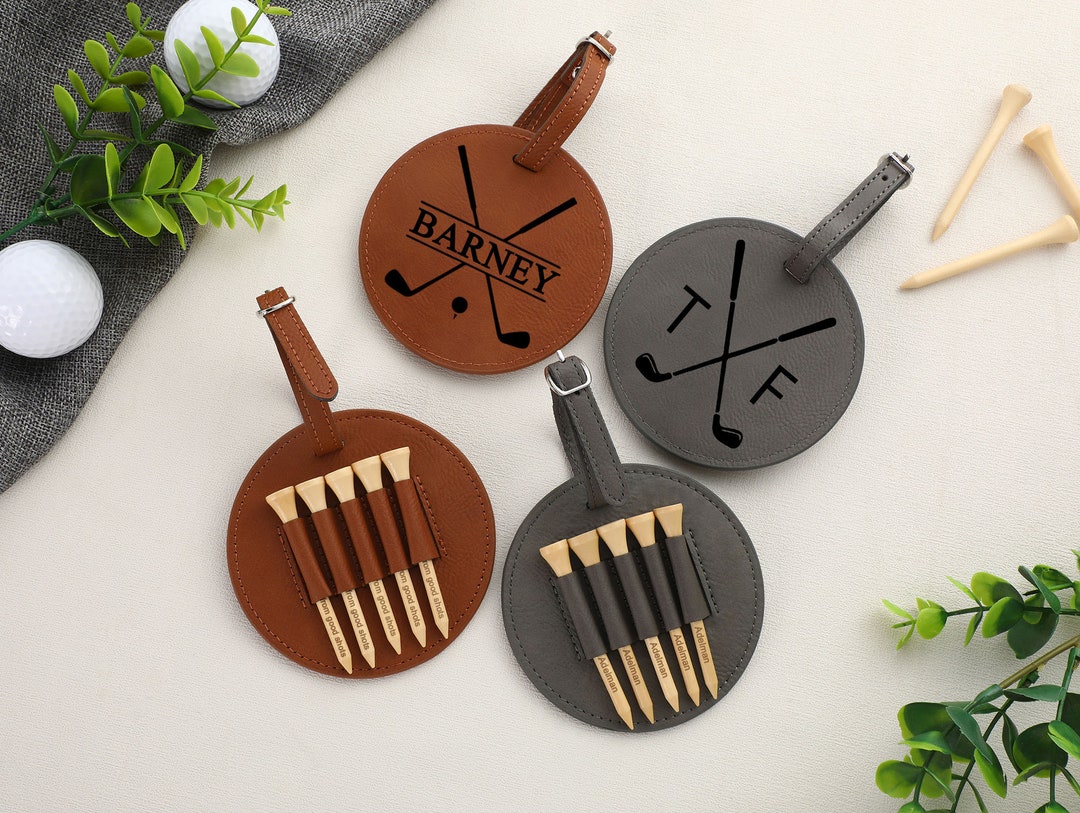 Personalized Golf Bag Tag, Engraved Leather Golf Bag Tag With Golf Tees ...