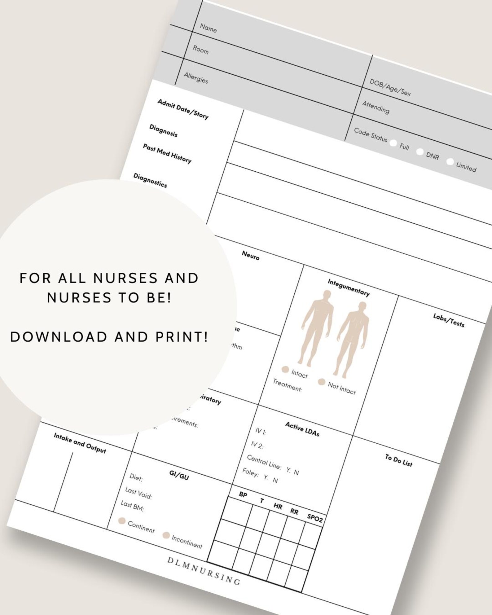 Nurses Comprehensive Assessment Sheet (PDF Downloadable) - Etsy