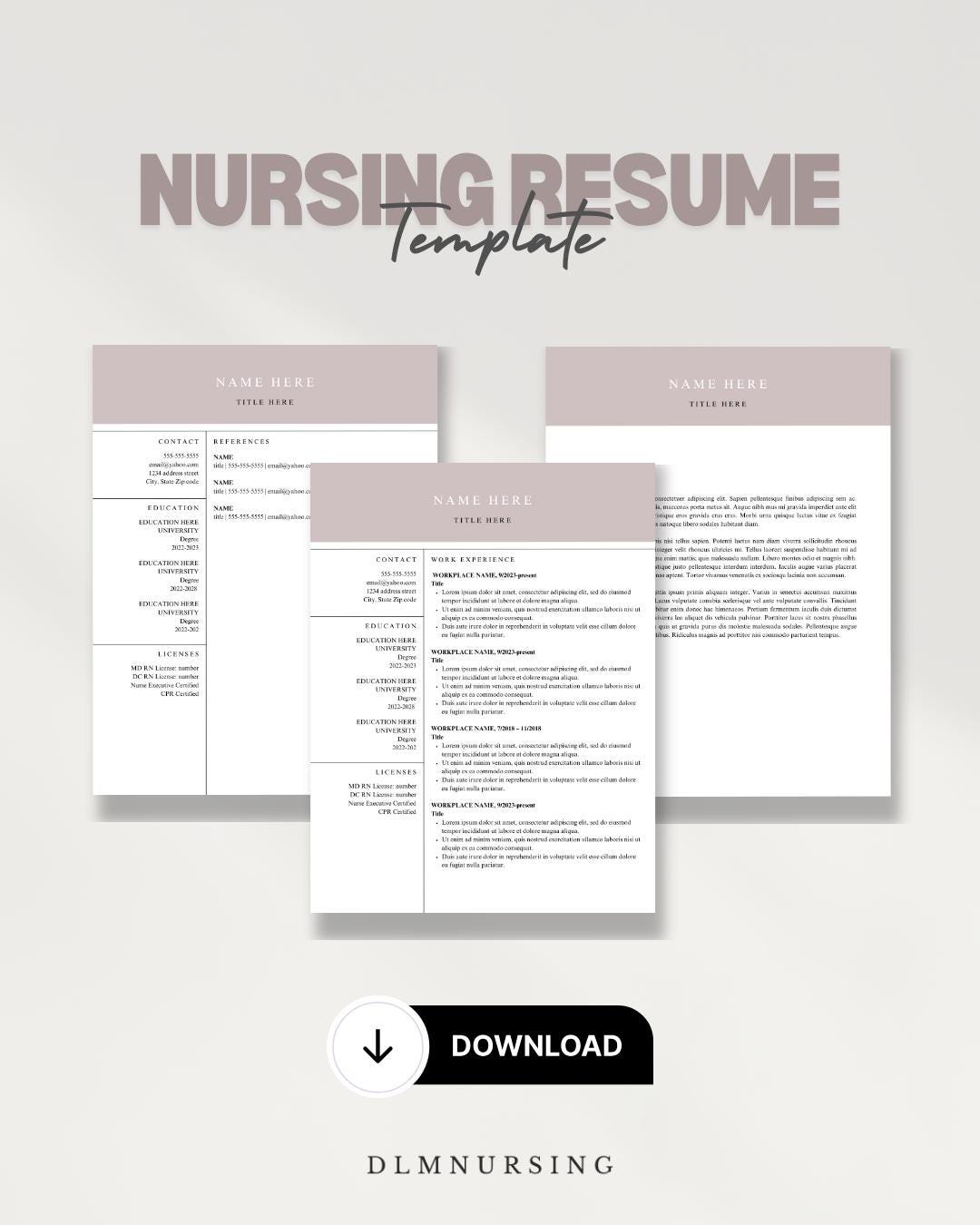 Professional Nurse Resume Template (cover Letter and Reference Included ...