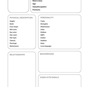 Character Profile - Digital or Printable Character Sheet for Writers - Etsy