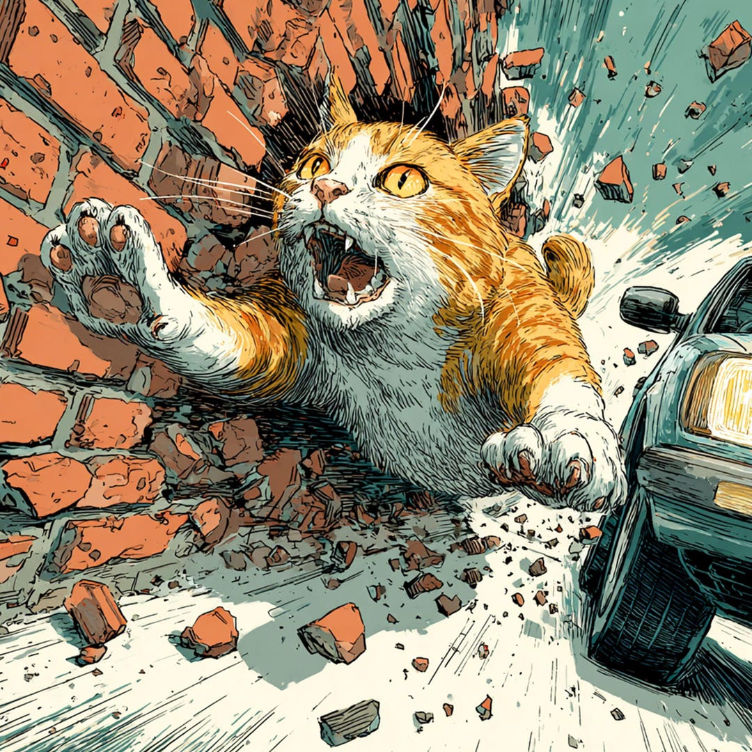 Cat and Breaking Wall - Etsy